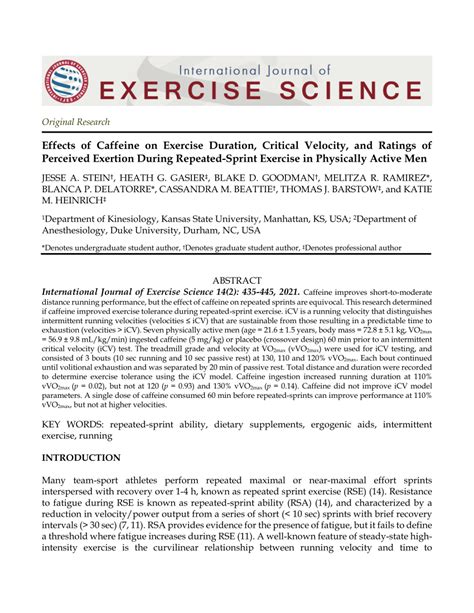 Pdf Effects Of Caffeine On Exercise Duration Critical Velocity And Ratings Of Perceived