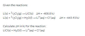 Solved Use Hess S Law To Calculate Delta H In The Given Chegg Com