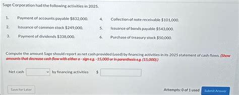 Solved Sage Corporation Had The Following Activities In
