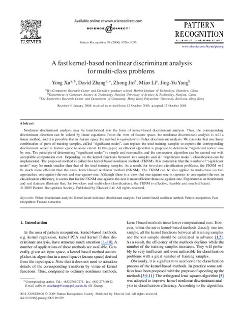 Pdf A Fast Kernel Based Nonlinear Discriminant Analysis For Multi Class Problems Yong Xu