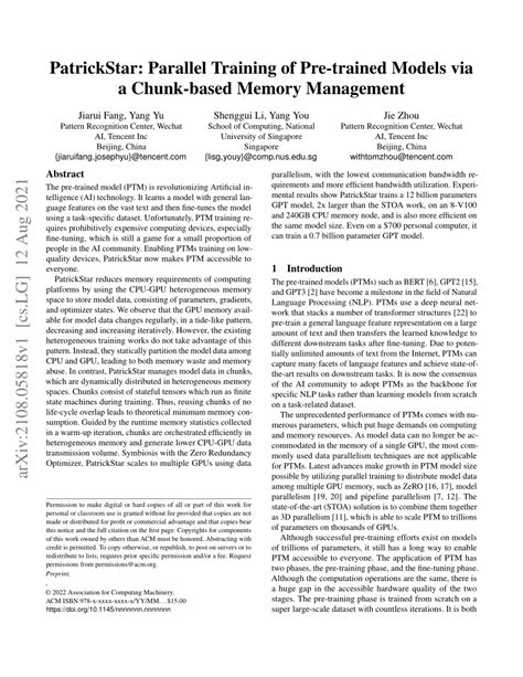pdf patrickstar parallel training of pre trained models via a chunk
