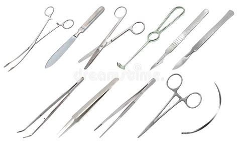 Set Of Surgical Instruments Different Types Of Tweezers Scalpel Liston S Amputation Knife