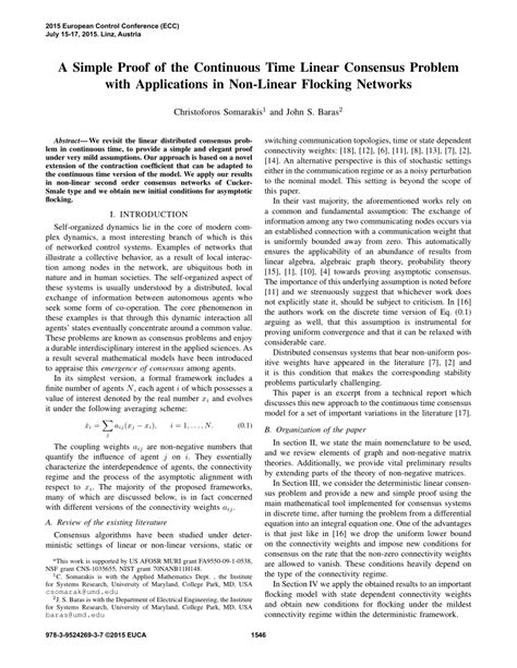 Pdf A Simple Proof Of The Continuous Time Linear Consensus Problem