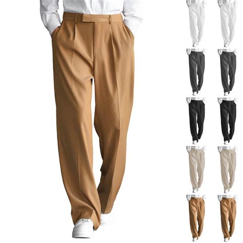 Yourumao Mens Pleated Baggy Dress Pants High Waisted Wide Leg Pants