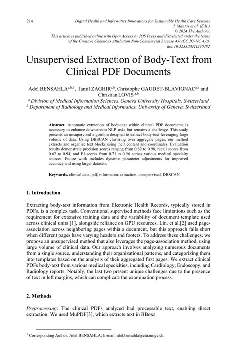 pdf unsupervised extraction of body text from clinical pdf documents
