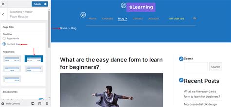 how to show the page title in the page header or the content area