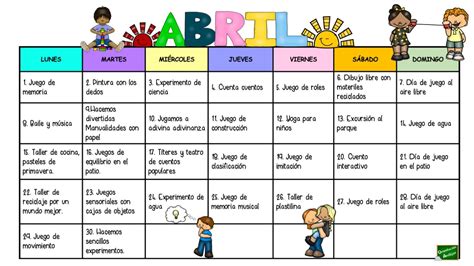 Calendario Actividades Divertidas Para Infantil Abril 2024