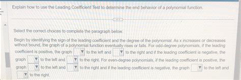 solved explain how to use the leading coefficient test to