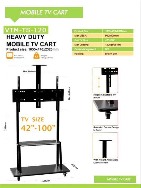 Metal Interactive Flat Panel Display Stand Free Standing Above 65