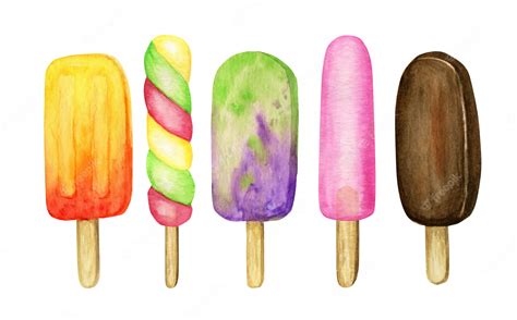 Conjunto De Colores De Paletas De Hielo Acuarela Bright Color