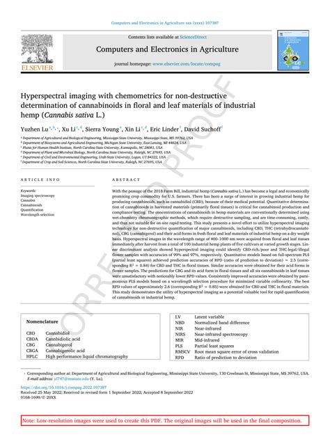 Pdf Hyperspectral Imaging With Chemometrics For Non Destructive Determination Of Cannabinoids