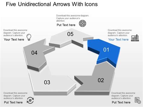 Am Five Unidirectional Arrows With Icons Powerpoint Template PowerPoint Design Template