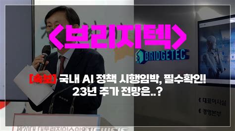 브리지텍 주가전망 ㅣ국내 Ai 정책 시행임박 필수확인 Youtube