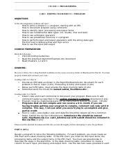 CSC LAB W EXTRA Docx CSC C PROGRAMMING LAB WRITING YOUR FIRST C PROGRAM OBJECTIVES In