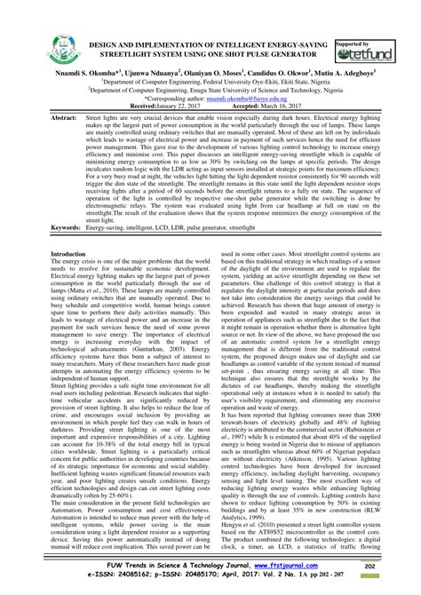 Pdf Design And Implementation Of Intelligent Energy Saving Streetlight System Using One Shot