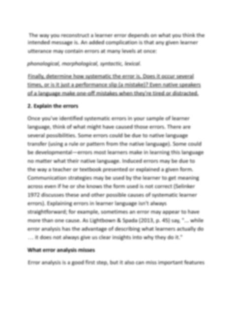 Solution Error Analysis Goals In Learner Language Pdf Studypool