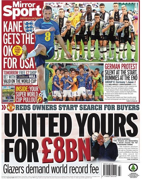 Capa Jornal Mirror Sport 24 Novembro 2022 Capasjornaispt