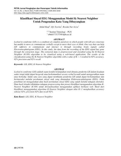 Klasifikasi Sinyal Eeg Menggunakan Model K Nearest Neighbor Untuk
