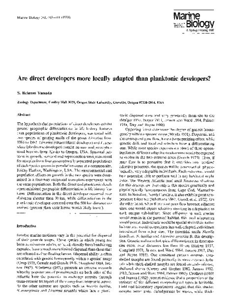 Pdf Are Direct Developers More Locally Adapted Than Planktonic Developers Pdf Are Direct Developers More Locally Adapted Than Planktonic Developers