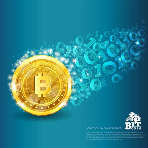 Golden Bit Coin With Trail From Binary Code On Blue Abstract Vector
