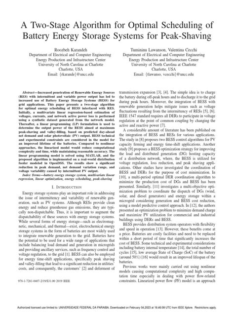 a two stage algorithm for optimal scheduling of battery energy storage