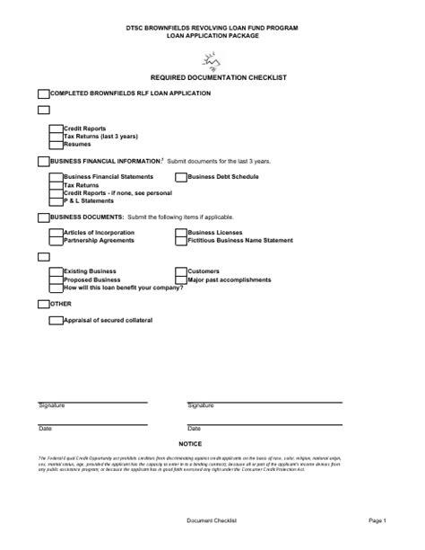 California Required Documentation Checklist Dtsc Brownfields Revolving Loan Fund Program