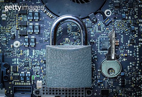 Cyber Security Lock Security Computer Data Internet Protection With Lock Key On Microscheme