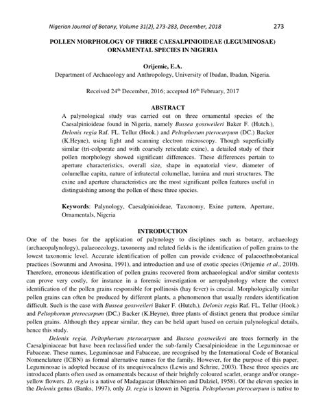 Pdf Pollen Morphology Of Three Caesalpinioideae Leguminosae Ornamental Species In Nigeria