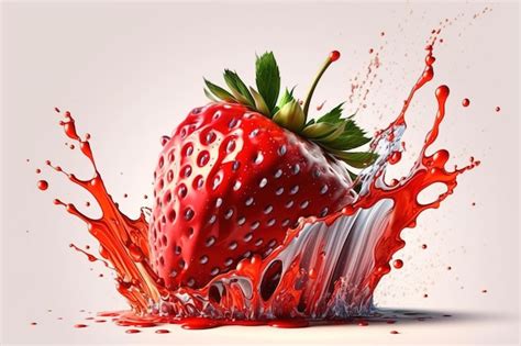 딸기 주스의 3d 현실적인 투명 스플래시 프리미엄 사진
