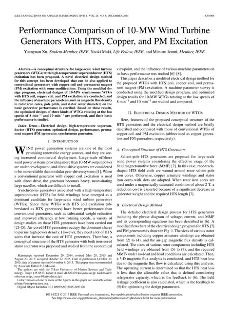 Pdf Performance Comparison Of 10 Mw Wind Turbine Generators With Hts Copper And Pm Excitation