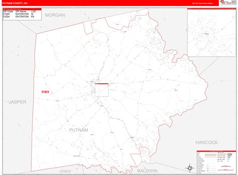 Putnam County Ga Zip Code Wall Map Red Line Style By Marketmaps Mapsales