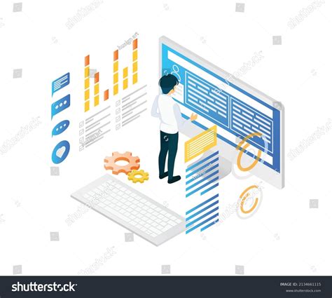 isometric style illustration programmer coding analysis stock vector royalty free 2134661115