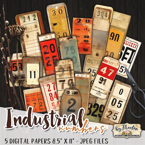 Industrial Numbers Labels Printable Steampunk Supplies Tags Vintage Ephemera Junk Journal