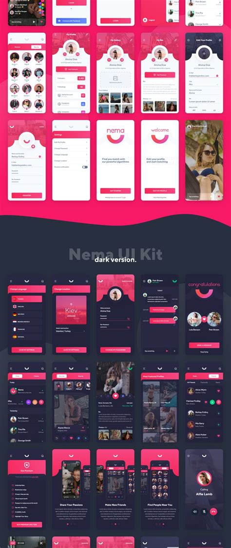 Nema Dating App UI Kit Screen Design Mobile UI Kit Paid Dating AD Nema App Kit