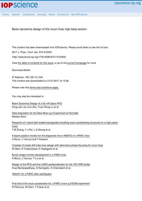 Pdf Beam Dynamics Design Of The Muon Linac High Beta Section