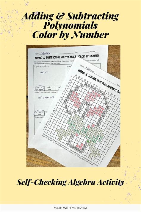 Adding And Subtracting Polynomials Winter Color By Number Pixel Art