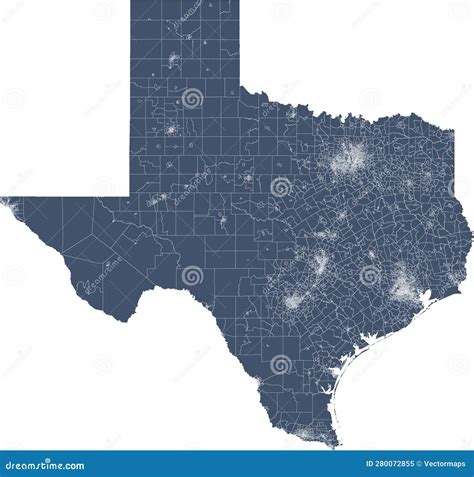 Us Texas State Map With Census Tracts Boundaries Stock Vector