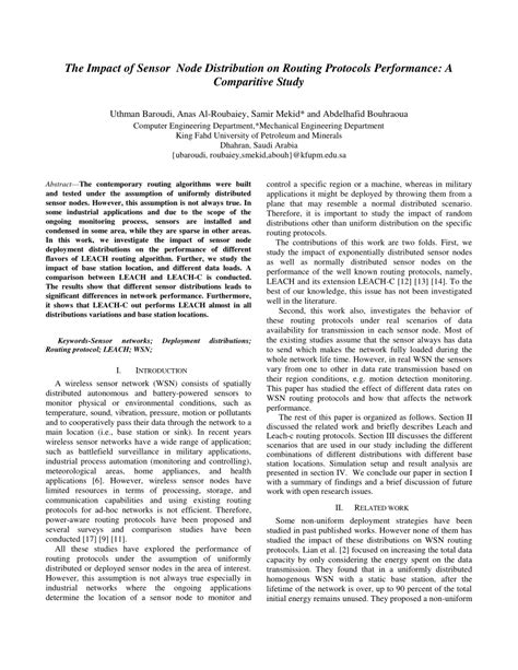 PDF The Impact Of Sensor Node Distribution On Routing Protocols Performance A Comparative Study