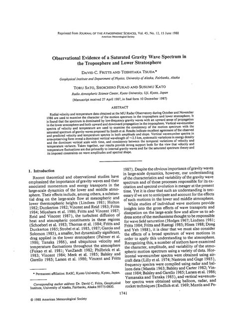 Pdf Observational Evidence Of A Saturated Gravity Wave Spectrum In The Troposphere And Lower