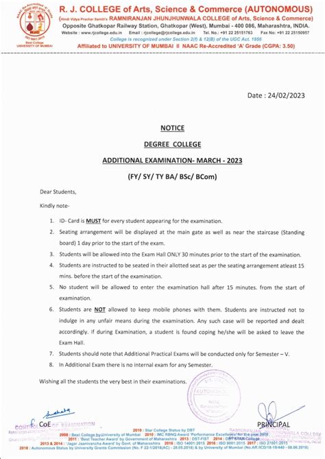 Timetable For Additional Examination March 2023 Fy Sy Ty Ba Bsc Bcom