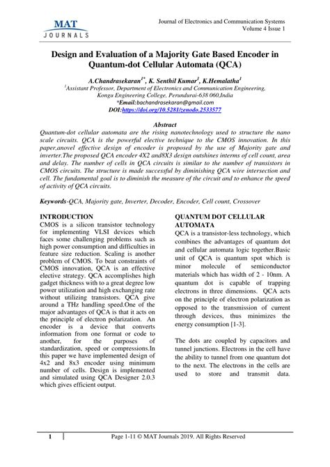 Pdf Design And Evaluation Of A Majority Gate Based Encoder In Quantum