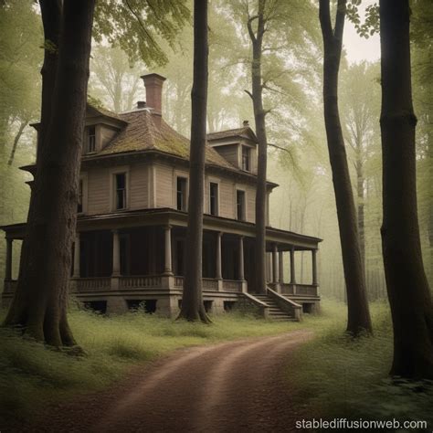 manor from the 1900s in the middle of the abandoned woods filled with dead trees Prompts ...