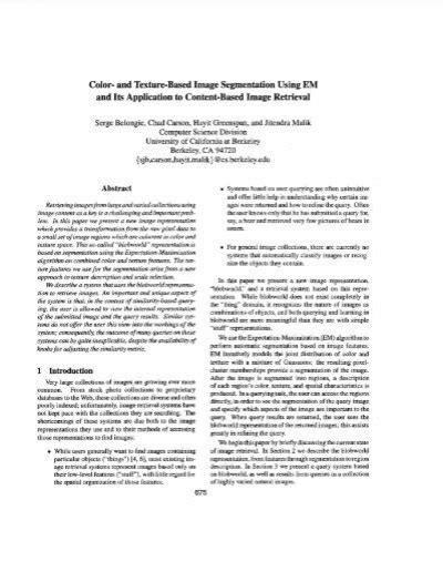 color and texture based image segmentation using em and its