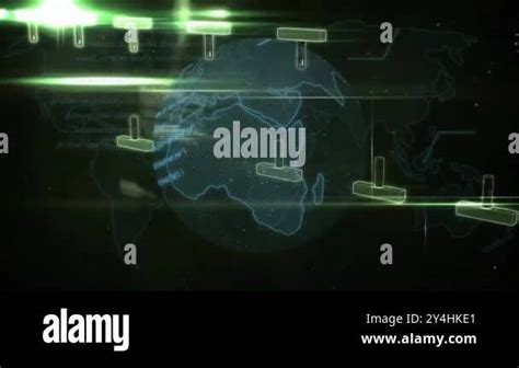 Digital Data Streams And Coding Animation Over Rotating Globe And World Map Technology