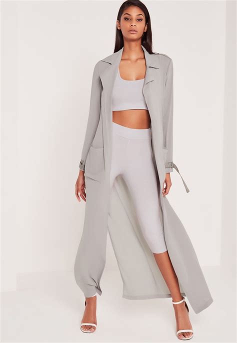 Missguided Carli Bybel Maxi Duster Coat Grey Maxi Duster Coat