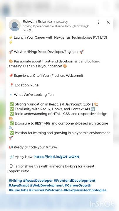 Hiring React Developer Frontend Developmentjavascriptwebdevelopmentpunejobs