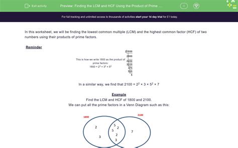 Finding The LCM And HCF Using The Product Of Prime Factors Worksheet EdPlace