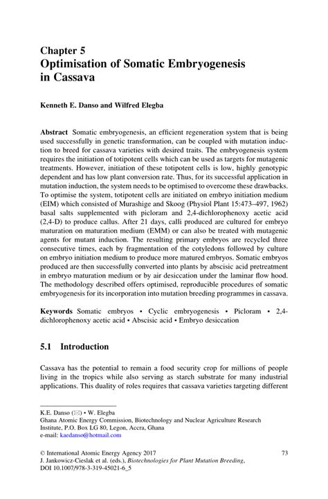 Pdf Optimisation Of Somatic Embryogenesis In Cassava