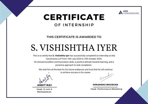 S Vishishtha Iyer On Linkedin Internship Digitalmarketing Careergrowth