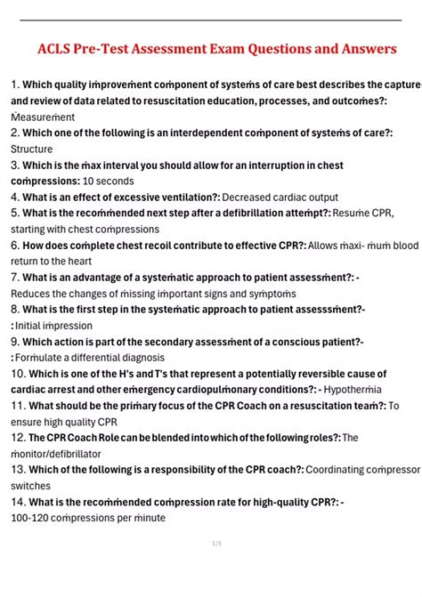 Acls Pre Test Assessment Exam Questions And Answers Aha Acls Stuvia Us